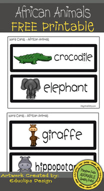 FREE Pocket Chart Word Cards for Preschool African Animals – Playtime Felts
