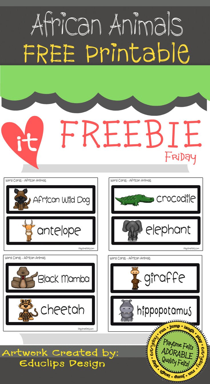 FREE Pocket Chart Word Cards for Preschool African Animals – Playtime Felts