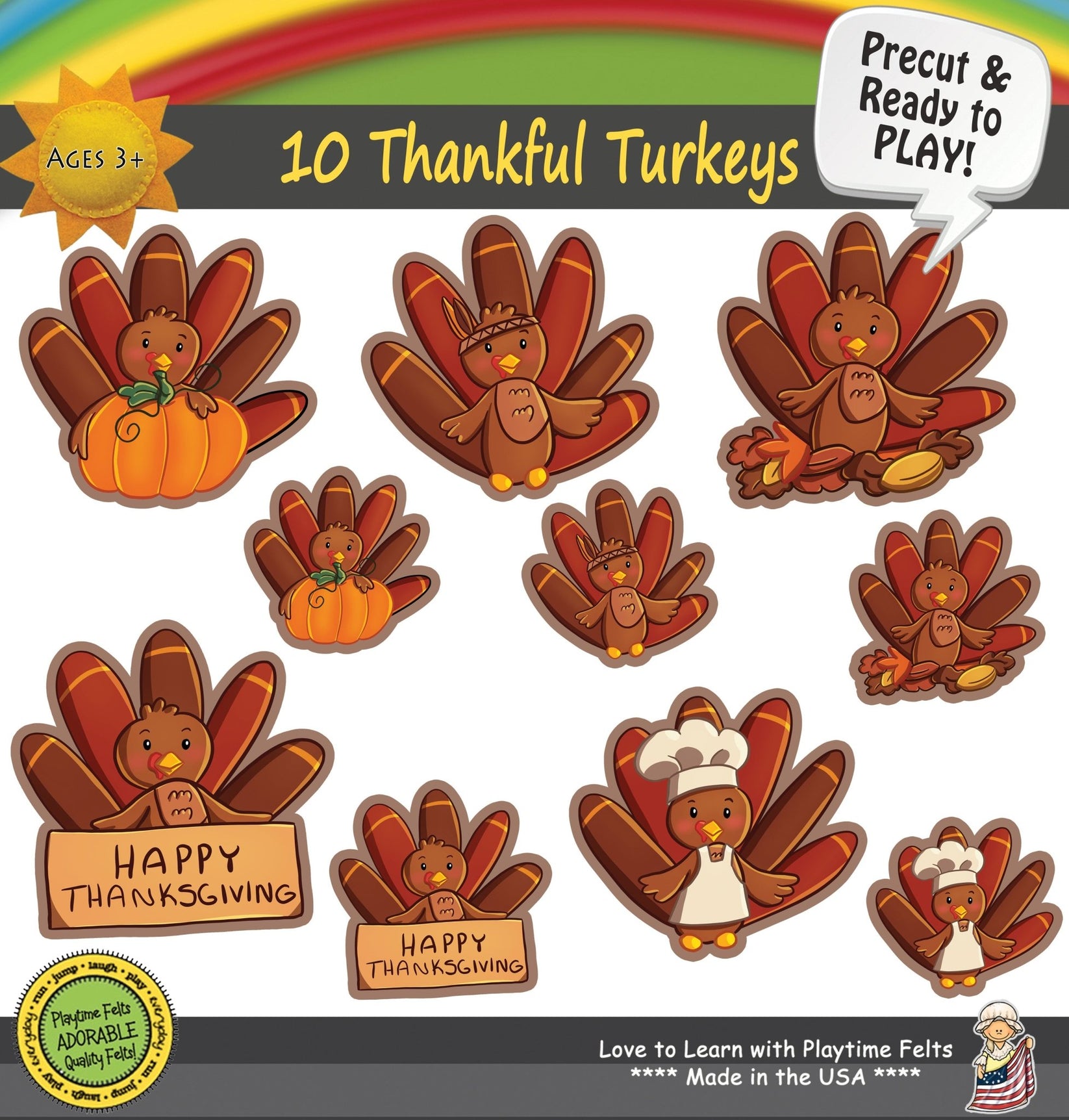10 Thankful Turkeys Thanksgiving Felt Board Story for PreK – Playtime Felts
